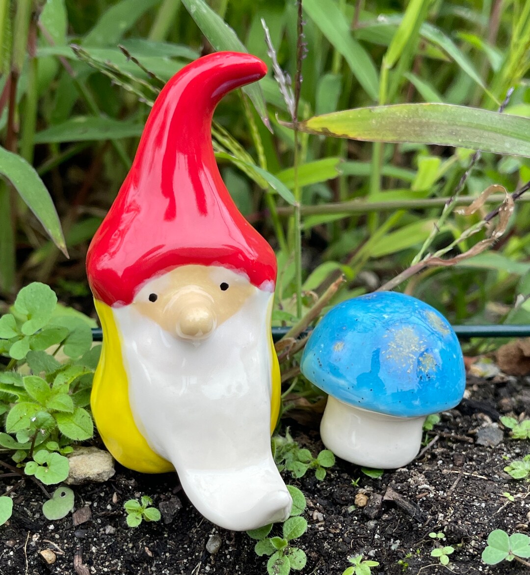 Gnome With One Ceramic Toadstool. Handmade, Ceramic Art. Fabulous Fungi ...