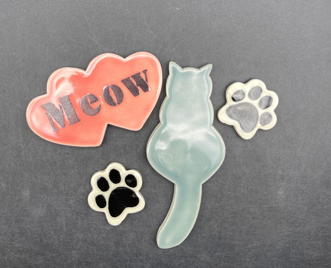 Ceramic Paw Prints, Cat Mosaic Tile, and “meow” Heart Tile. Ceramic ...