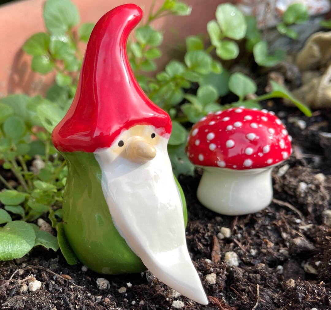 Gnome With One Ceramic Toadstool. Handmade, Ceramic Art. Fabulous Fungi. Gnomes, Ceramic Garden ...