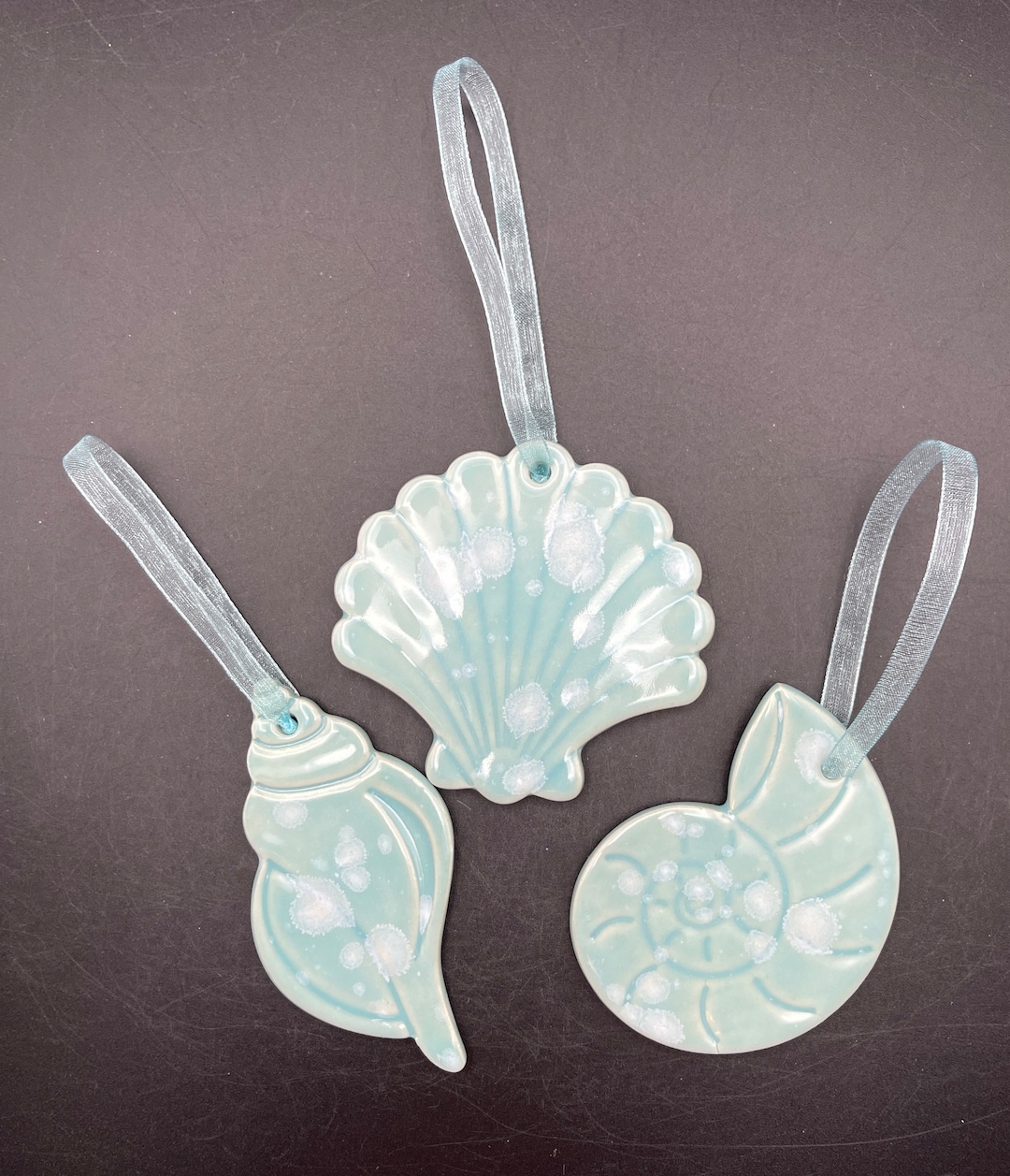 Set of Three Beautiful Ceramic Sea Shell Ornaments, Beach Shells ...