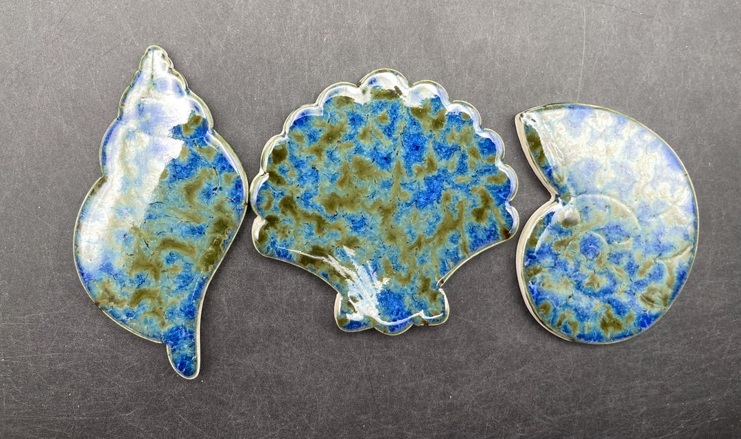 Three Ceramic Mosaic Sea Shell Tiles, Handmade by Fabulousfungi. Indoor ...