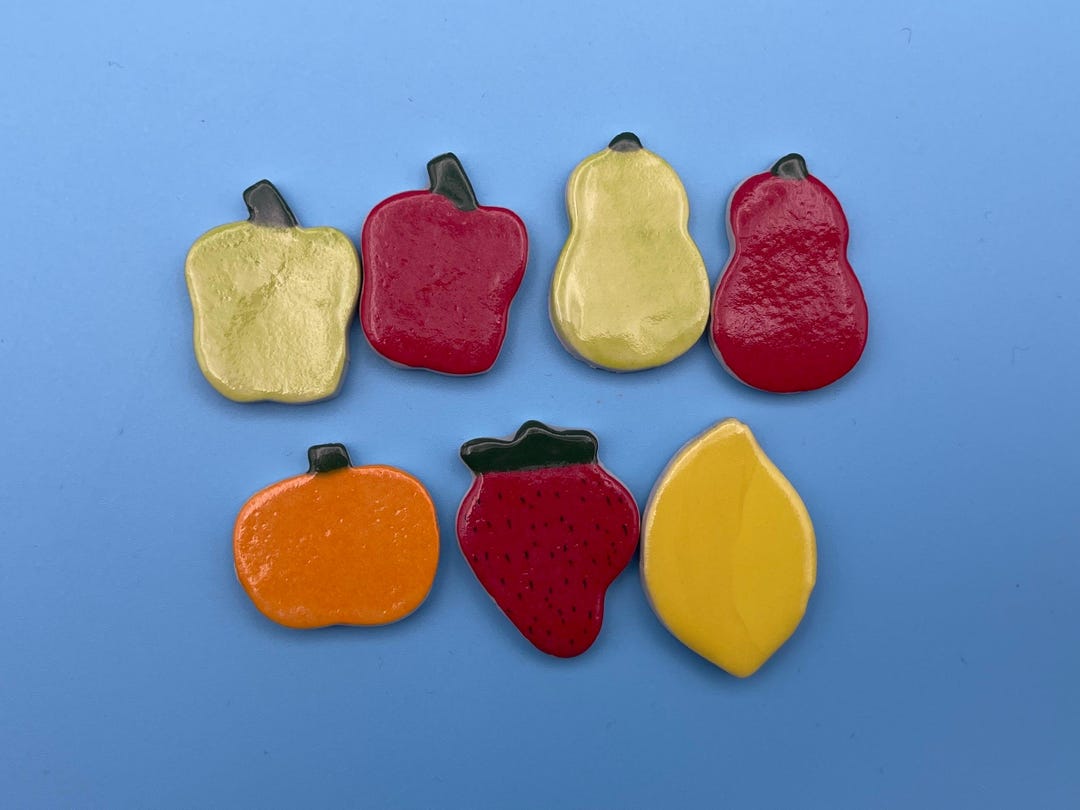 Set of Seven Fruit/vegetable Ceramic Mosaic Tiles. Fruit Tiles, Ceramic ...
