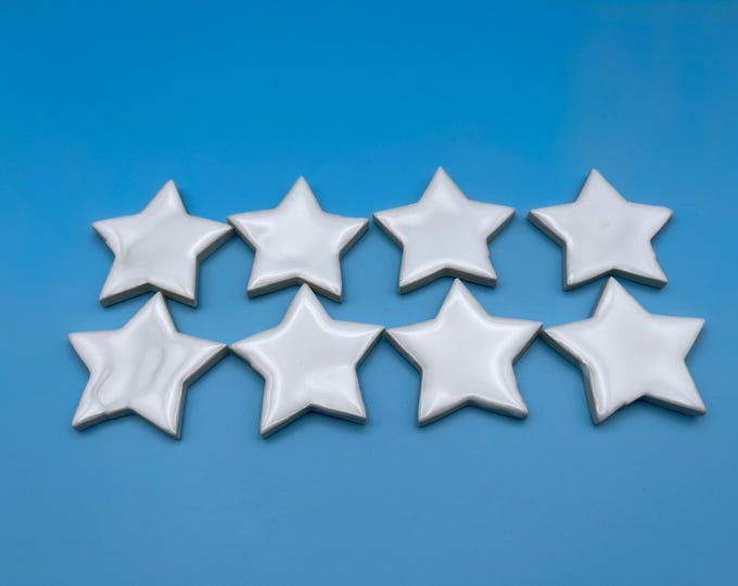 Set of Eight White Ceramic Stars. White Mosaic Stars. Star Tiles ...