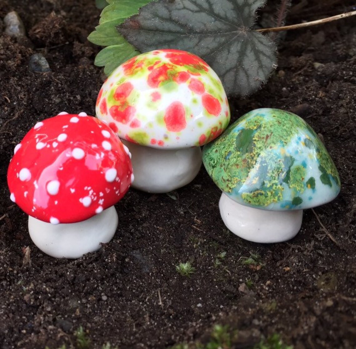 Fairy Mushrooms three Hand Crafted Ceramic Toadstools - Etsy