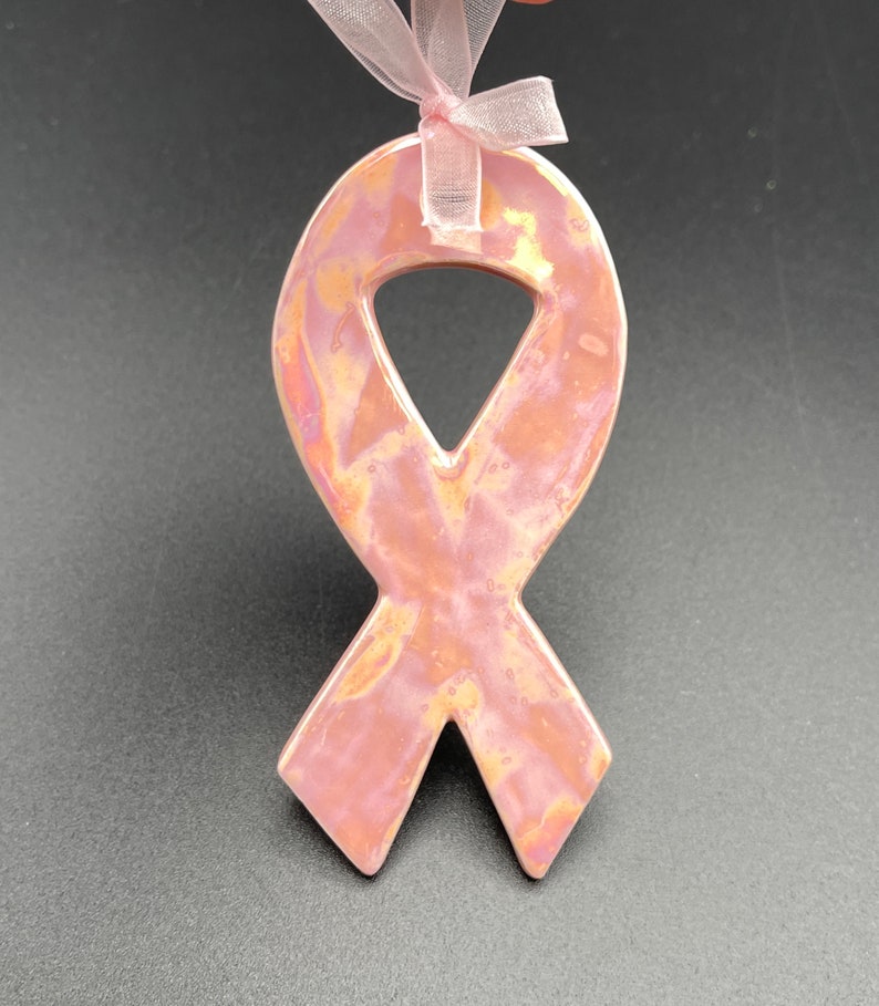 Breast Cancer Ribbon Ornament Handmade Iridescent Pink Ribbon - Etsy