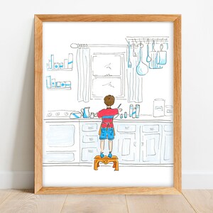 Boy Baking Boy Cooking Chef Art Kids in the Kitchen Kitchen Print Kids ...