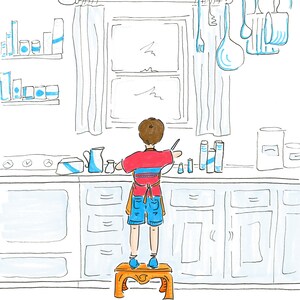Boy Baking Boy Cooking Chef Art Kids in the Kitchen Kitchen Print Kids ...