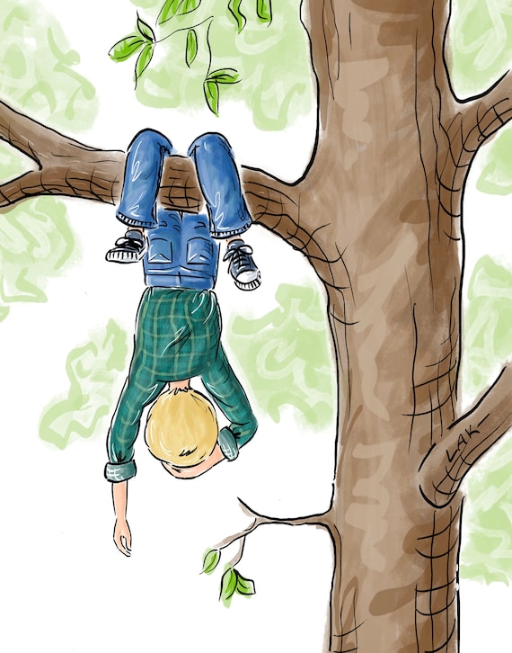 Kid Climbing Tree Cartoon