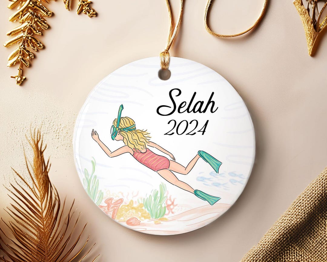 Girl Snorkeling Ornament - Girl Swimming in the Ocean Ornament - Scuba ...