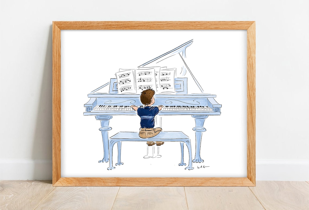 Boy Playing Piano Print - Drawing of Boy - Musical Drawing - Piano ...