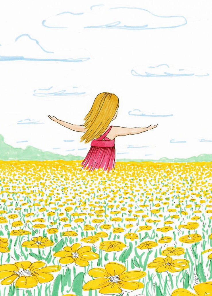 Girl in Field of Flowers Yellow Freedom Art for Girl's - Etsy
