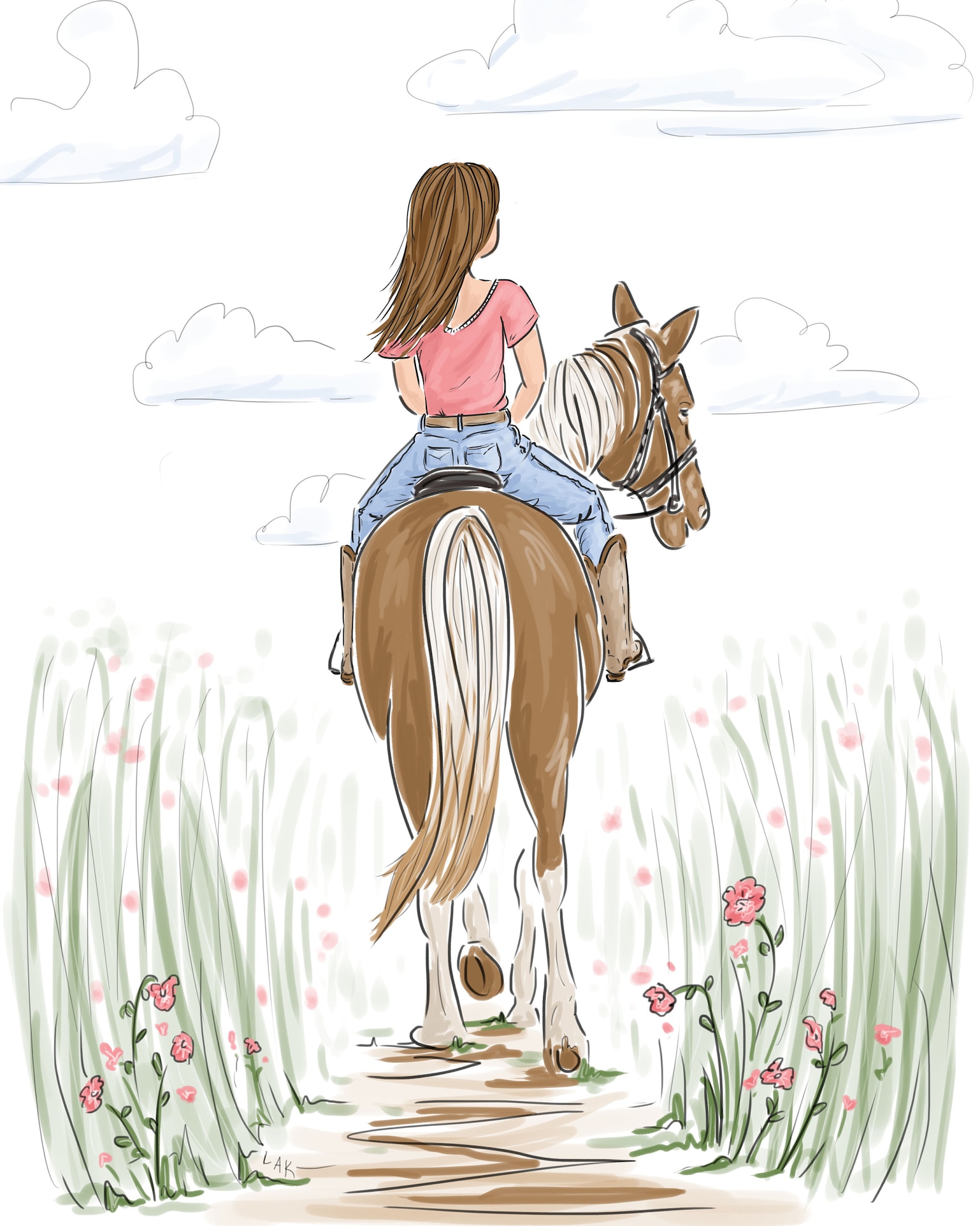 Girl Riding a Horse - Horseback Riding Art - Equestrian Art - Cowgirl ...