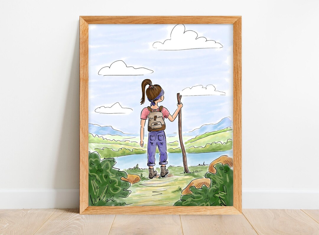 Girl Hiking Print - Boho Girls Art Print - Girl in Nature - Hippie ...