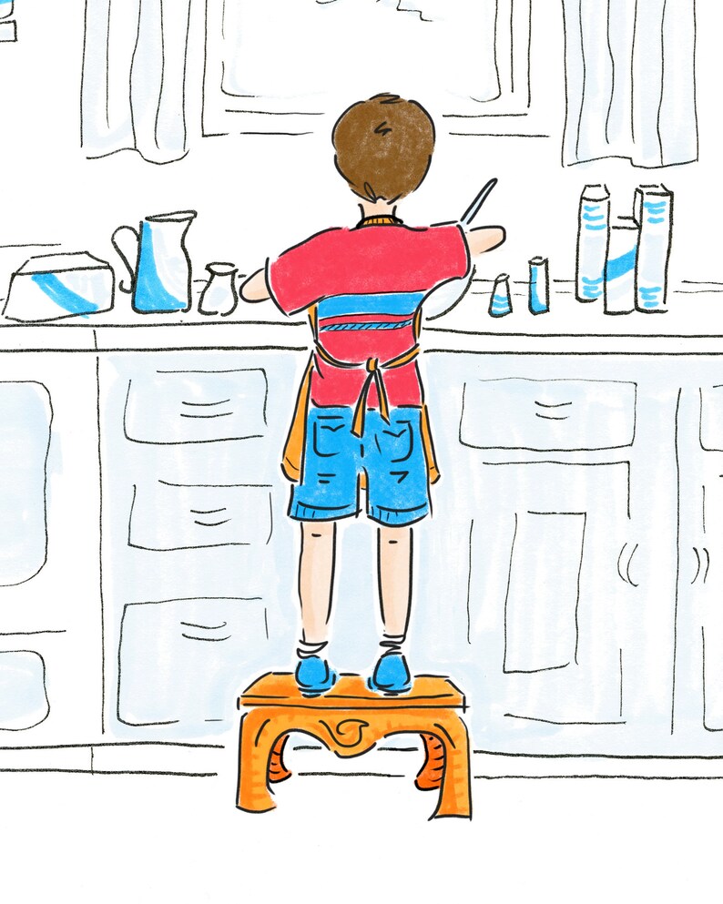 Boy Baking Boy Cooking Chef Art Kids in the Kitchen - Etsy