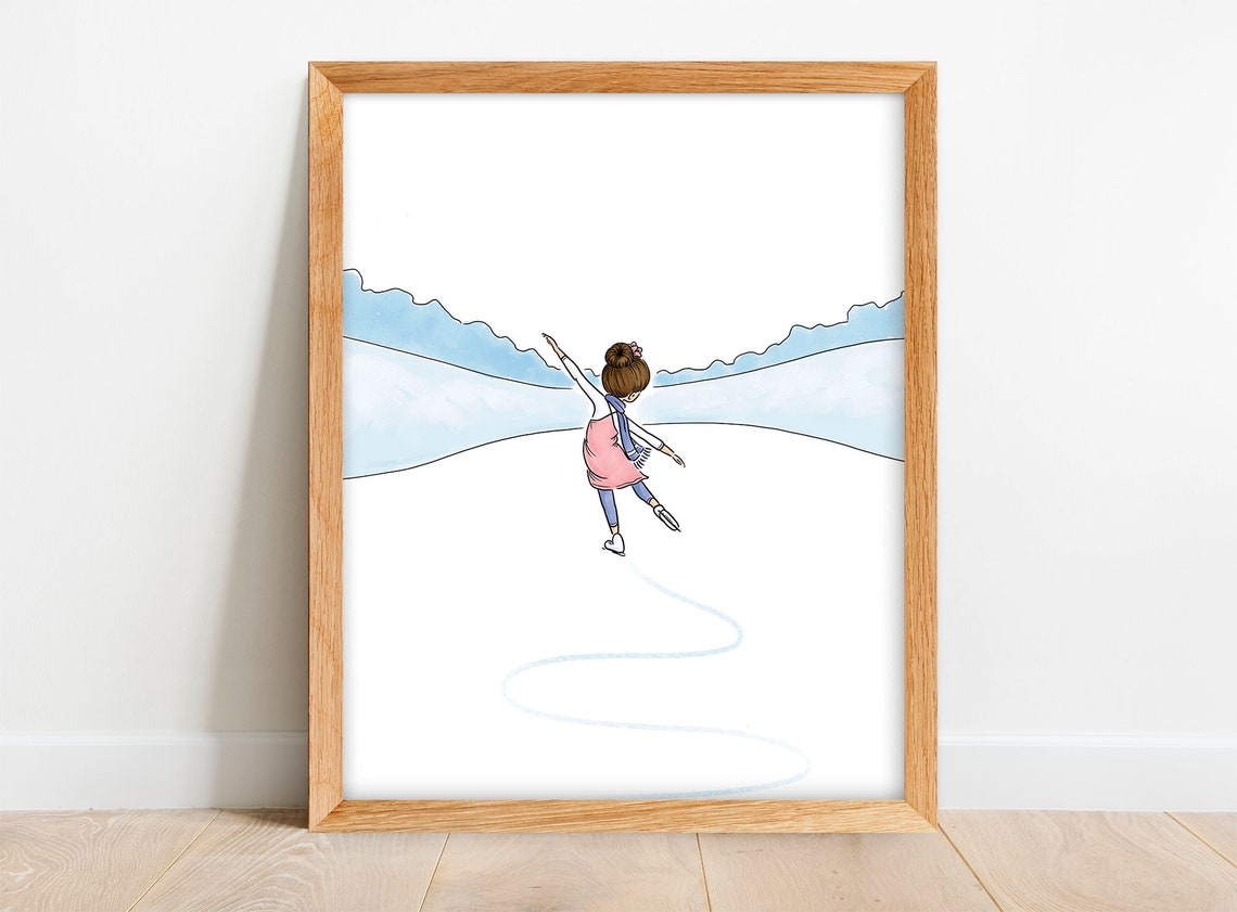 Girl Ice Skating Print Figure Skater Art Ice Dancing | Etsy