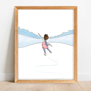 Girl Ice Skating Print - Figure Skater Art - Ice Dancing Drawing ...