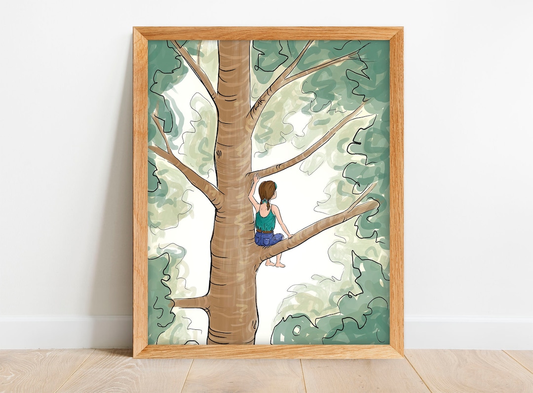 Girl Climbing Tree Print - Girl in Tree Art - Girl in Nature Print ...