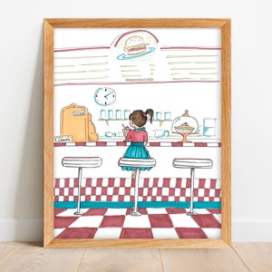 Retro Wall Art Print for Kitchen Diner Wall Decor 50's Theme Soda Shop ...