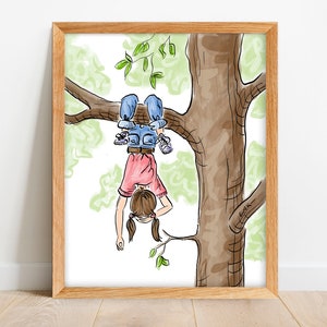 Girl in a Tree Print Cute Art for Girls Room Boho Kids | Etsy