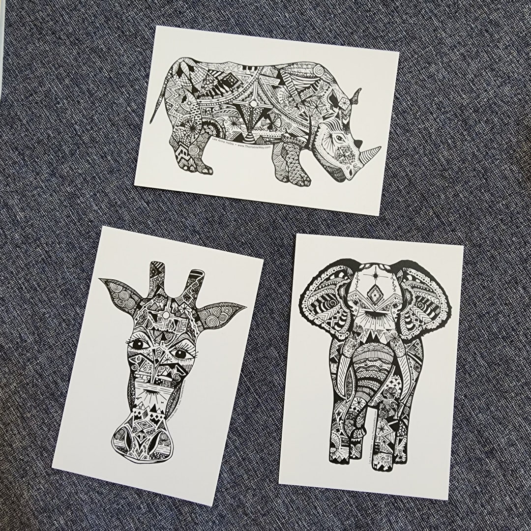 Safari Zentangle-inspired Postcards - Etsy
