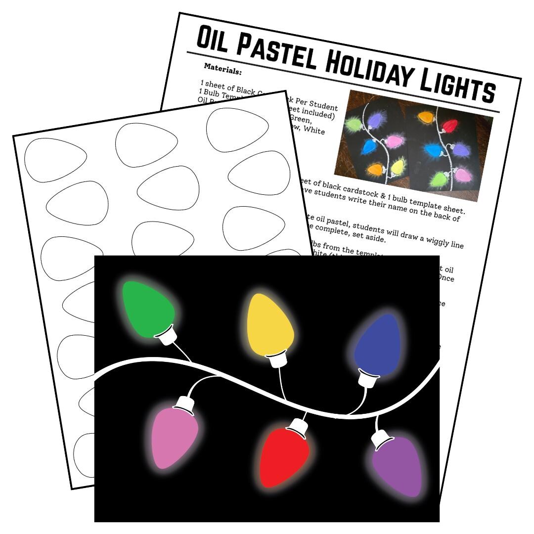 Oil Pastel Holiday Lights Art Project • Kids Winter Craft Printable - Etsy
