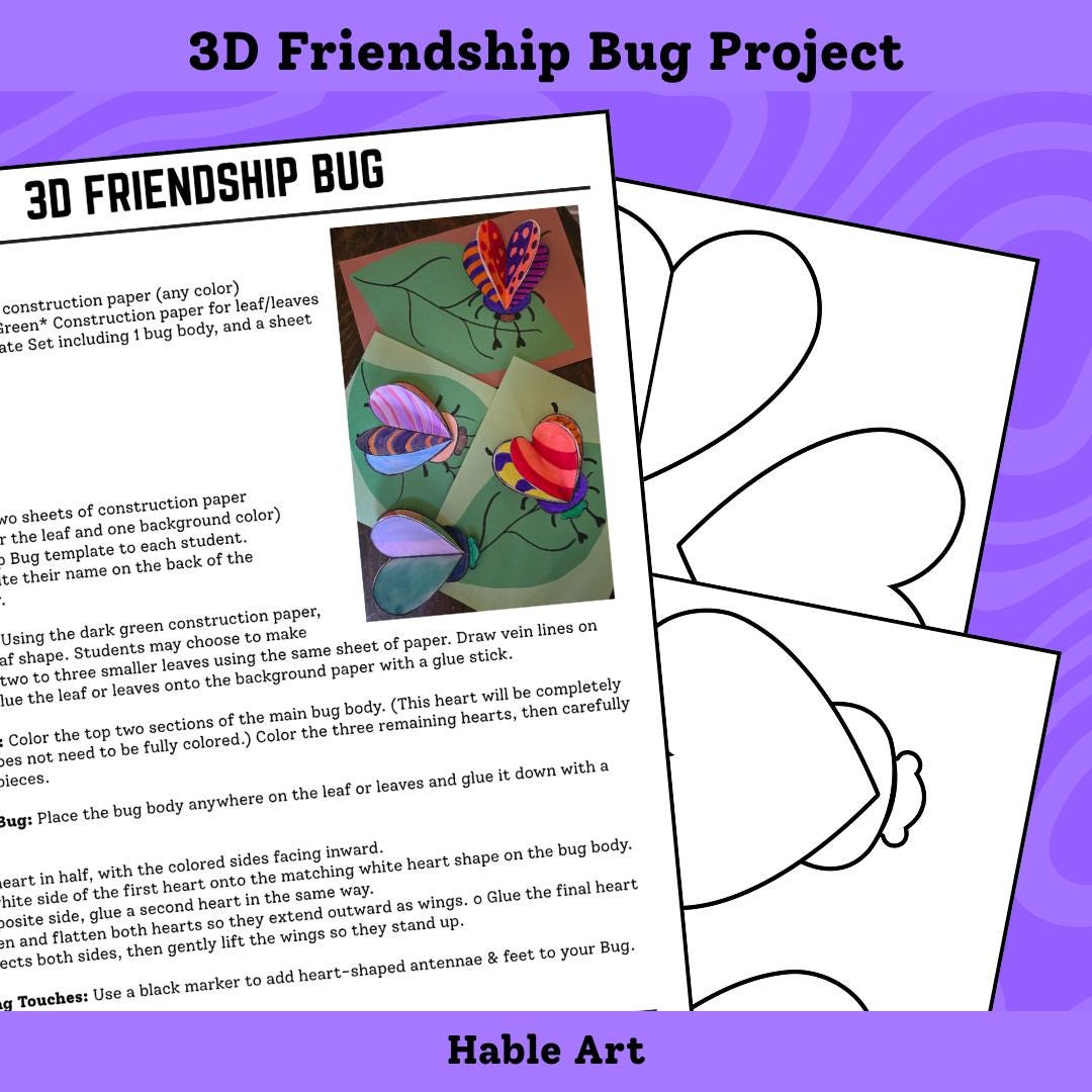 Printable February Friendship Love Bug Elementary Art Project Download ...