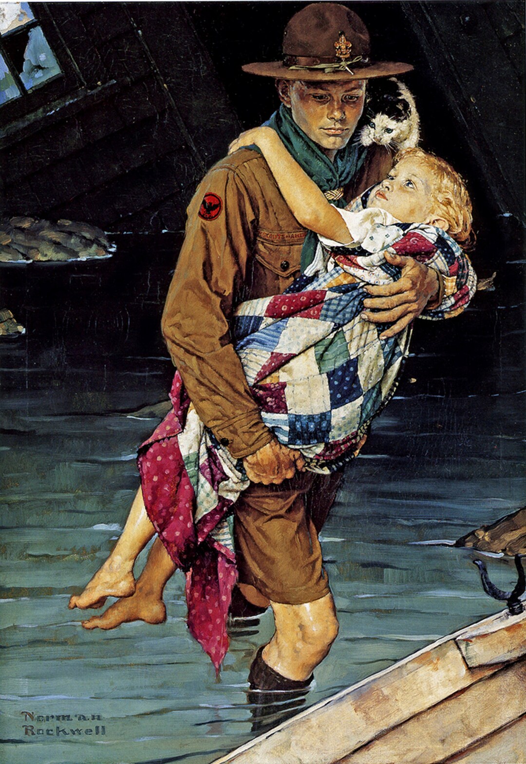 Norman Rockwell Boy Scouts A Scout is Helpful Art Print 7 in X 10 in ...