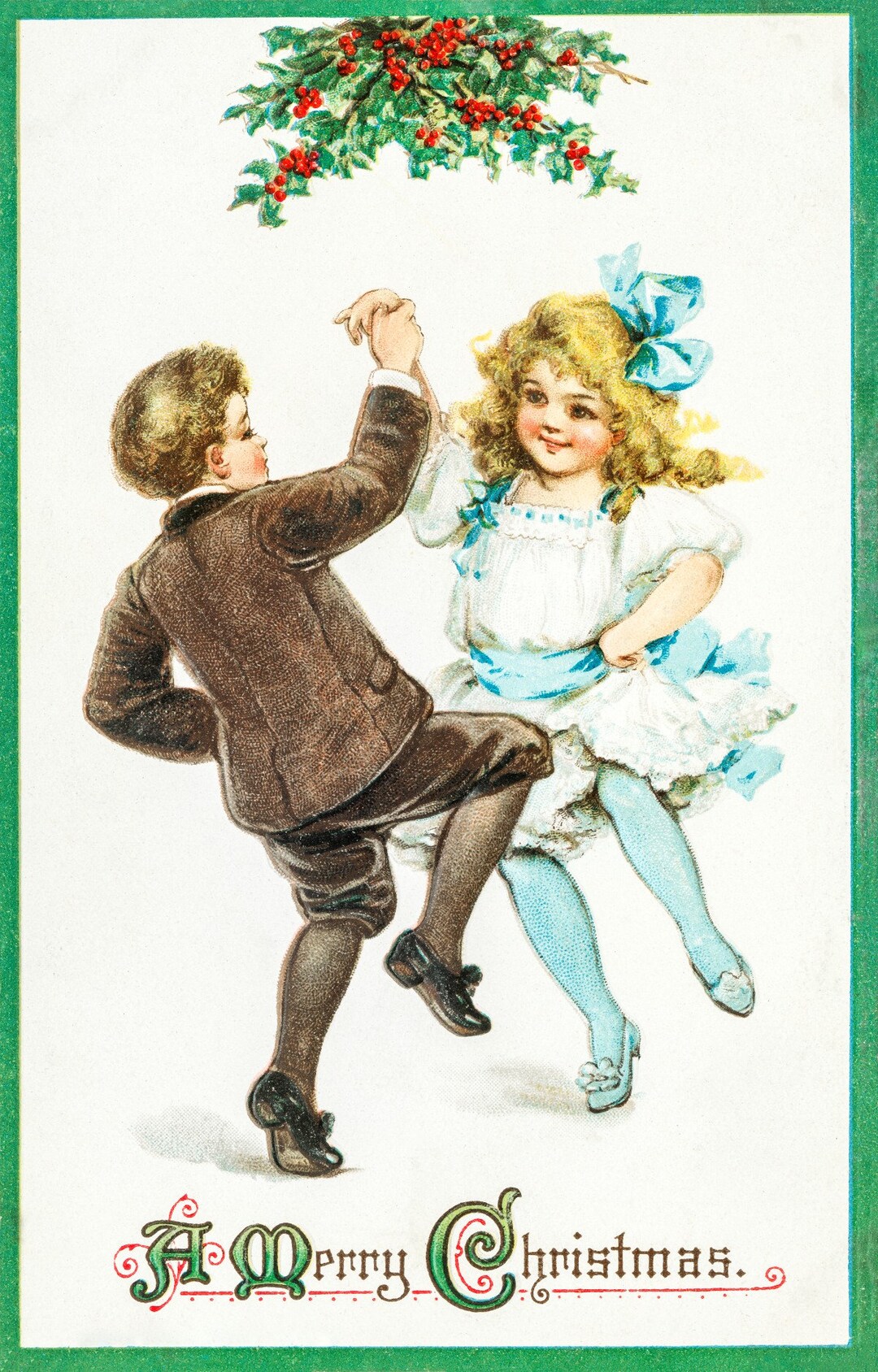 A Merry Christmas Children Dancing Card vintage Christmas Card 5' x 7 ...