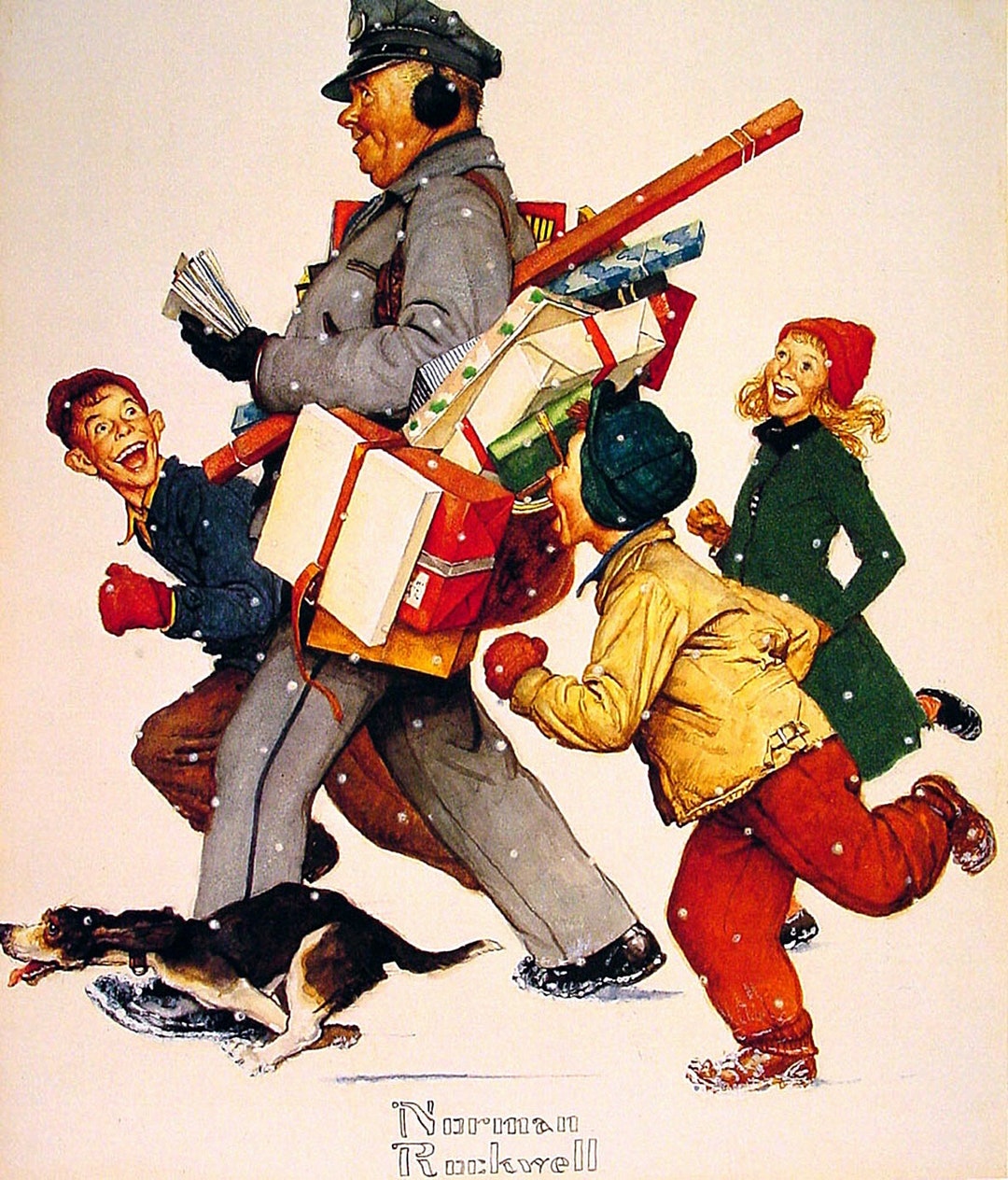 Christmas Mailman Norman Rockwell Art Print 8 in X 9 in Matted to 11 in ...