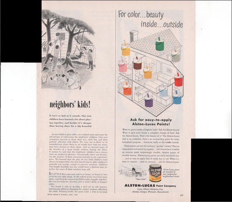 Alston-Lucas Paint Company pour Color Home 1948 publicité antique ...