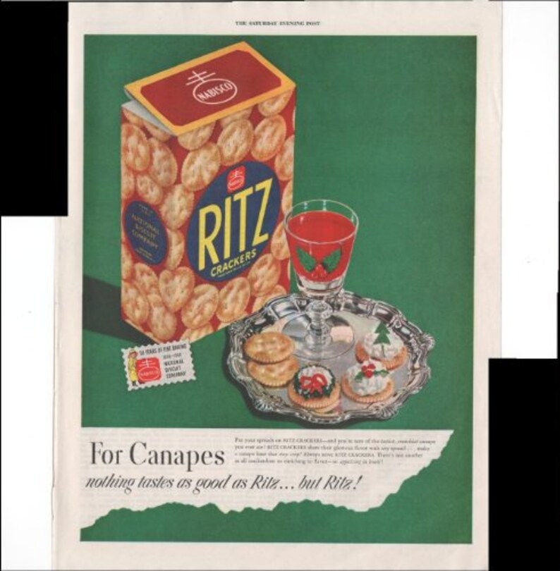 Ritz Crackers Nabisco for Canapes for Holiday 1948 Vintage Antique ...