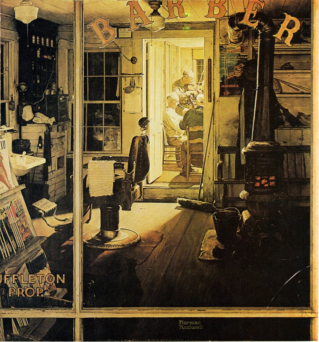 Shuffleton's Barbershop 1950 Norman Rockwell Print 8 in X 9 in Matted ...