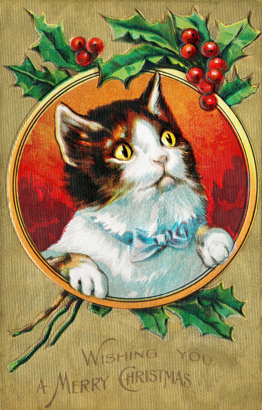 Wishing You a Merry Christmas With Cat Card 5' X 7' - Etsy
