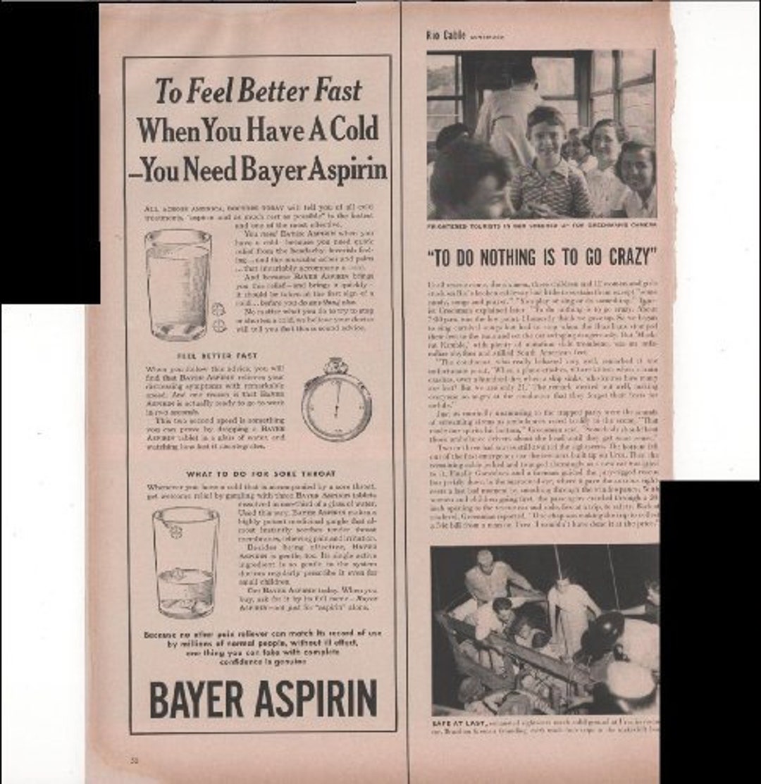 Bayer Aspirin Make You Feel Better From A Cold Fast 1951 Antique ...