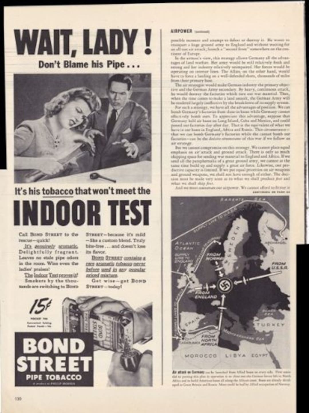 Bond Street Pipe Tobacco 1942 Vintage Antique Advertisement - Etsy