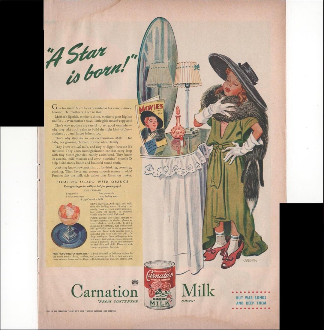 Carnation Evaporated Milk A Star is Born Recipes 1945 Antique - Etsy