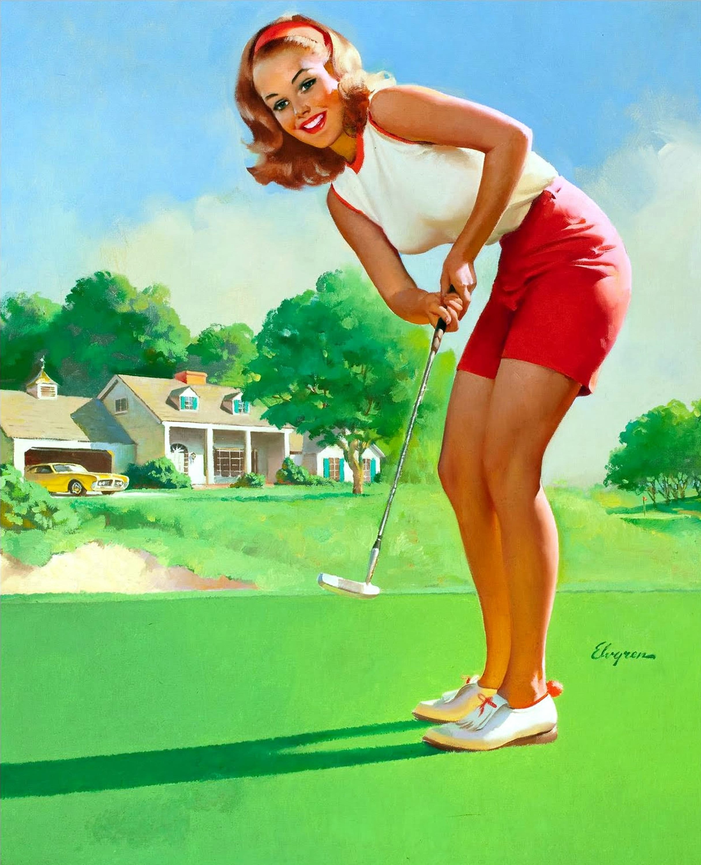 Golf Pin Up Girl Gil Elvgren Print Art Print 8 In X 10 In Matted To 11