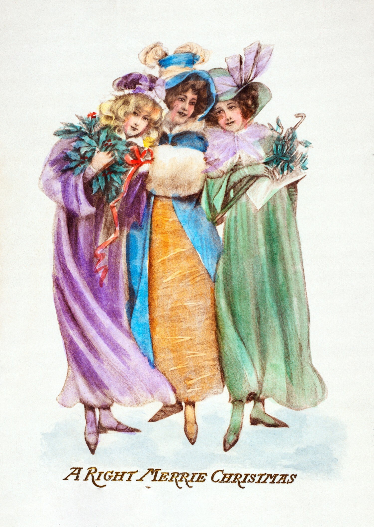 Christmas Greeting A Right Merrie Christmas Card Matted Art Print 5 in ...