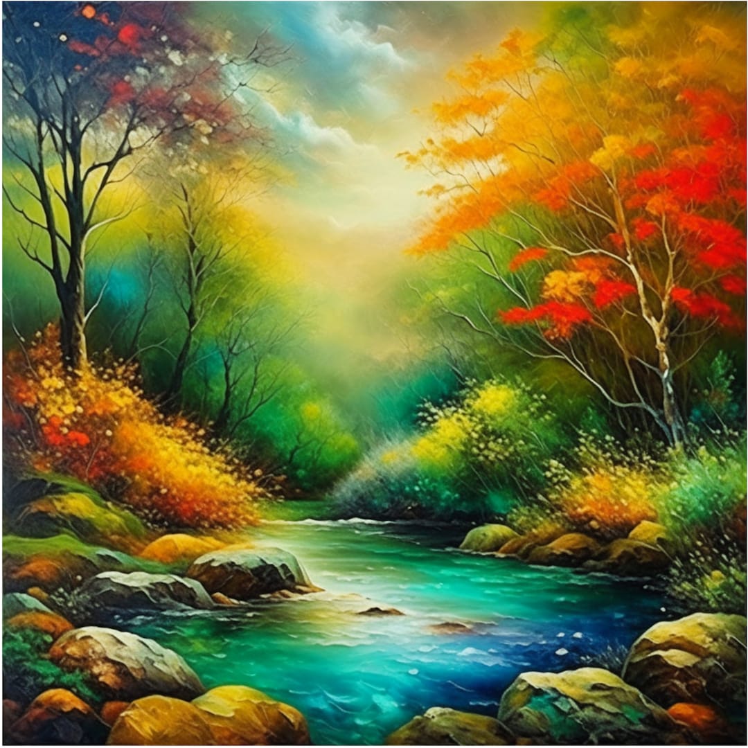 Fall Scene Study in Acrylics Print 8 in X 10 in Paper 8.5 in X 11 in ...