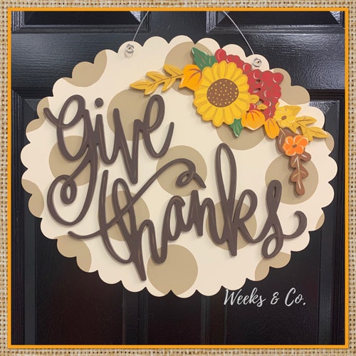 Give Thanks Fall Door Hanger With Fall Flowers Front Door - Etsy