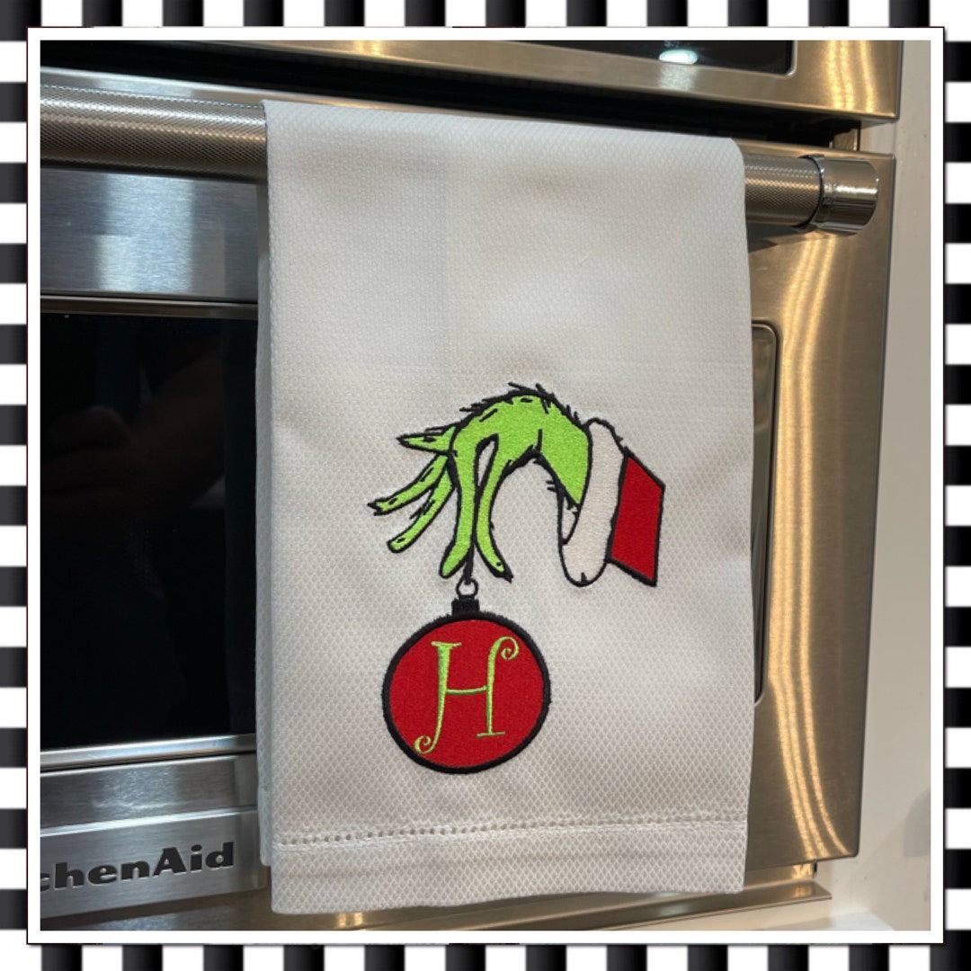 Embroidered Grinch Hand With Ornament and Initial Guest Bathroom Tea ...