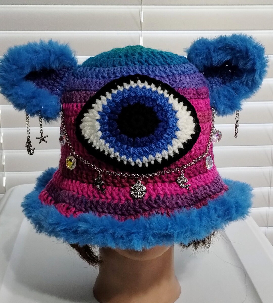 Nautical Cat Ear Bucket Hat With Charms Festival Bucket Hat Psychedelic ...