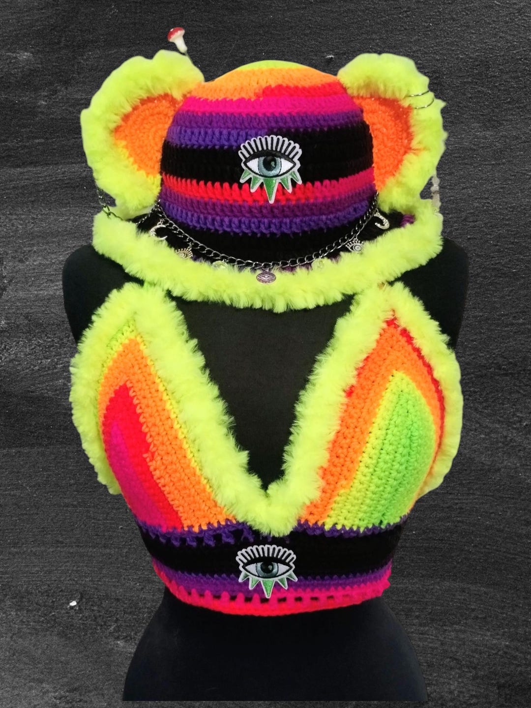 Neon Third Eye Hat and Top Set - Trippy Hat - Festival - Etsy
