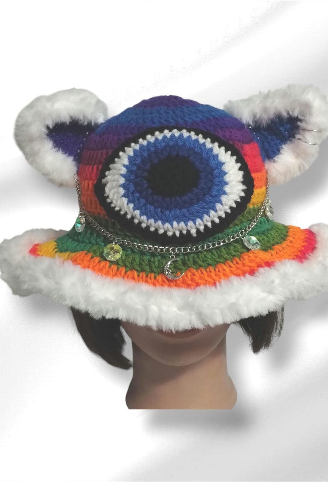 Rainbow Third Eye Cat Ear Bucket Hat Adult Size Festival Bucket Hat ...