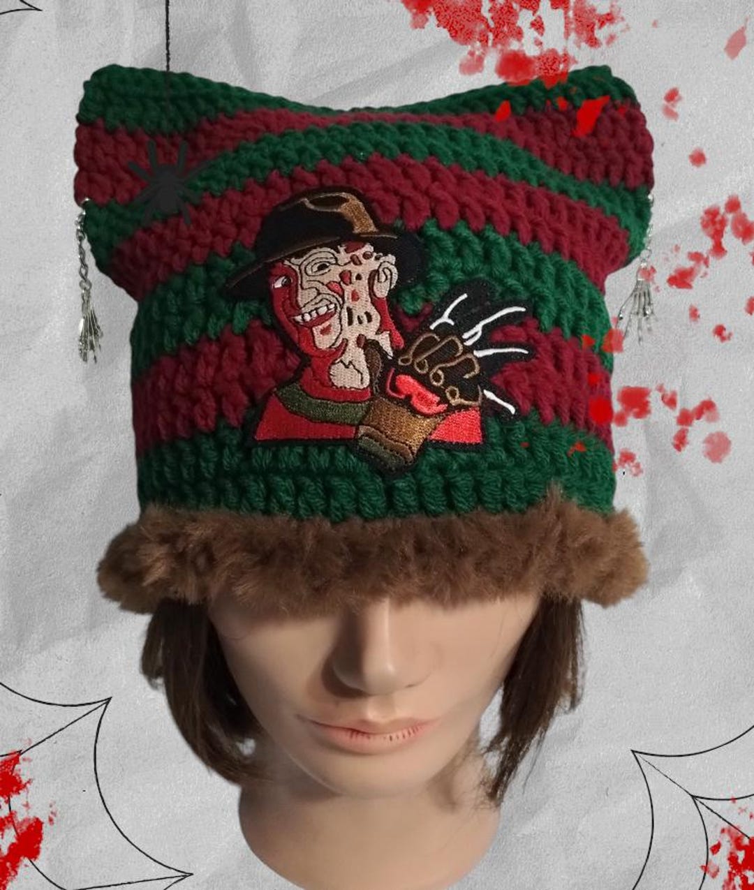 Inspired Freddy Krueger Horror Cat Hat Adult Size - Festival Cat Hat ...