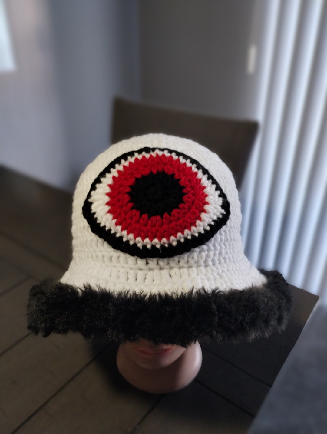Fuzzy Crochet Third Eye Bucket Hat Adult Size - Festival Bucket Hat ...
