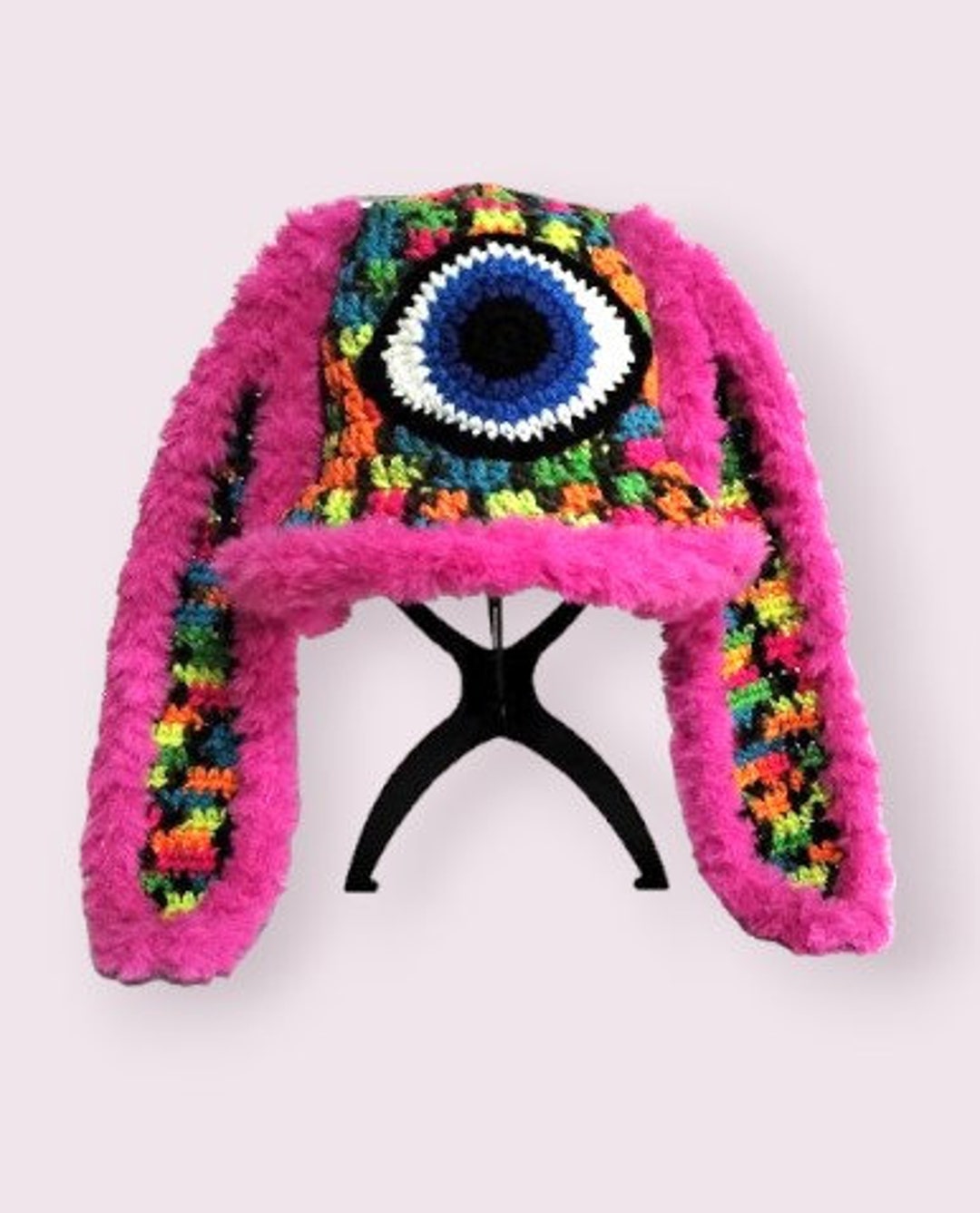 Fuzzy Third Eye Crochet Bunny Ear Bucket Hat Adult Size - Festival ...