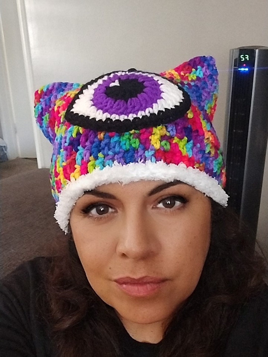 Fuzzy Crochet Rainbow Neon Cat Hat Adult Size Festival Cat - Etsy