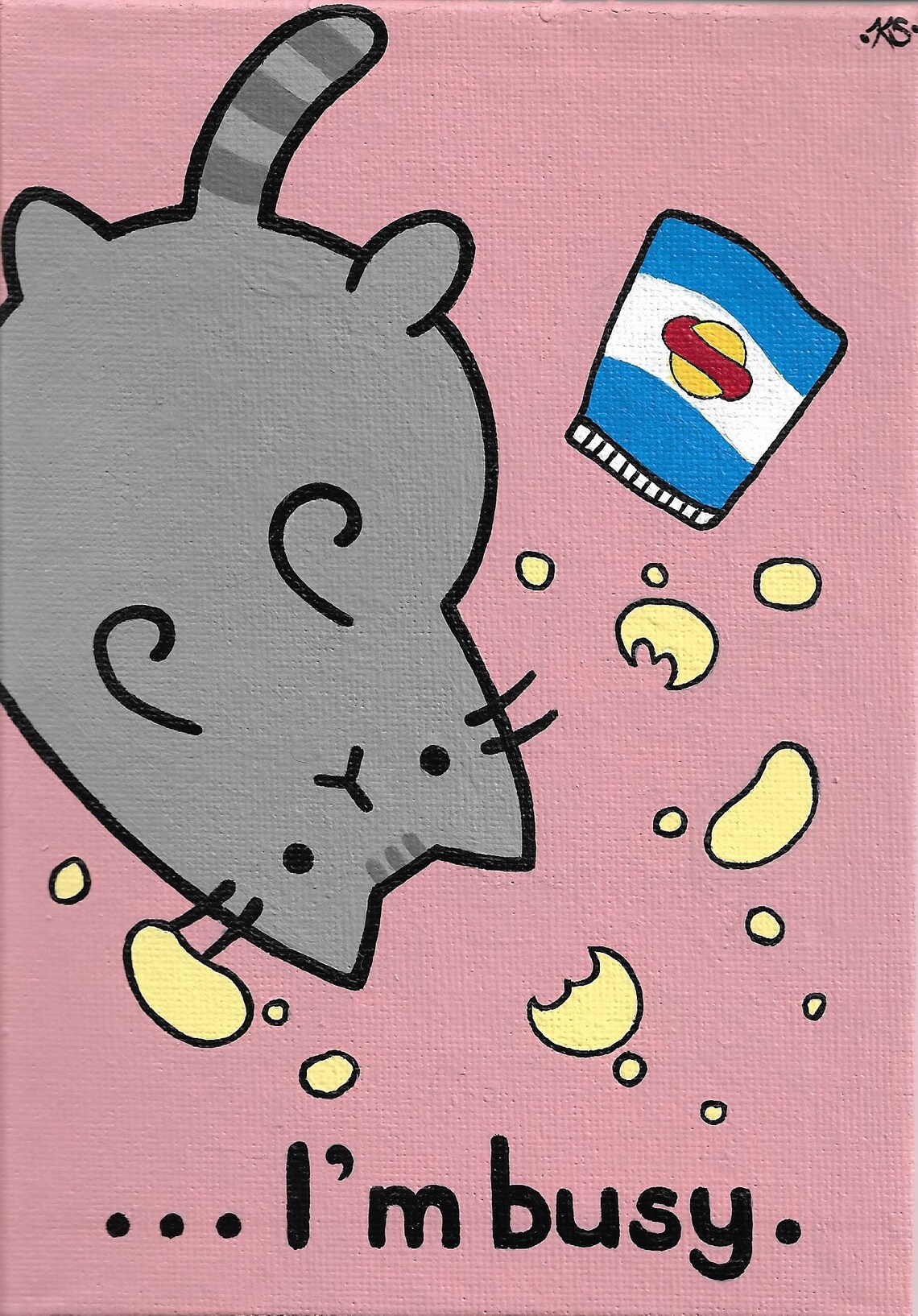Pusheen is Busy Hand Painted 57 Acrylic on Canvas Board - Etsy