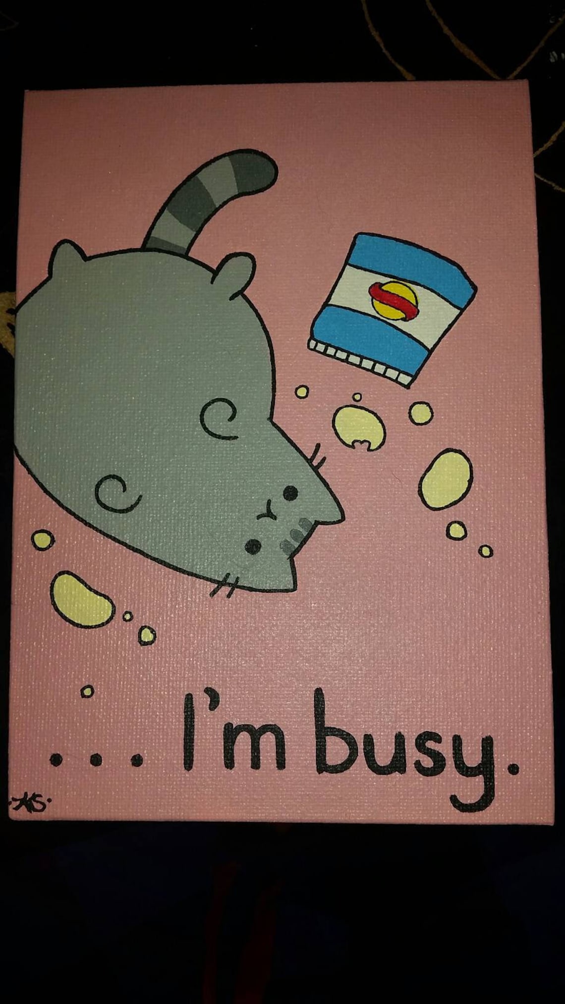 Pusheen is Busy Hand Painted 57 Acrylic on Canvas Board - Etsy